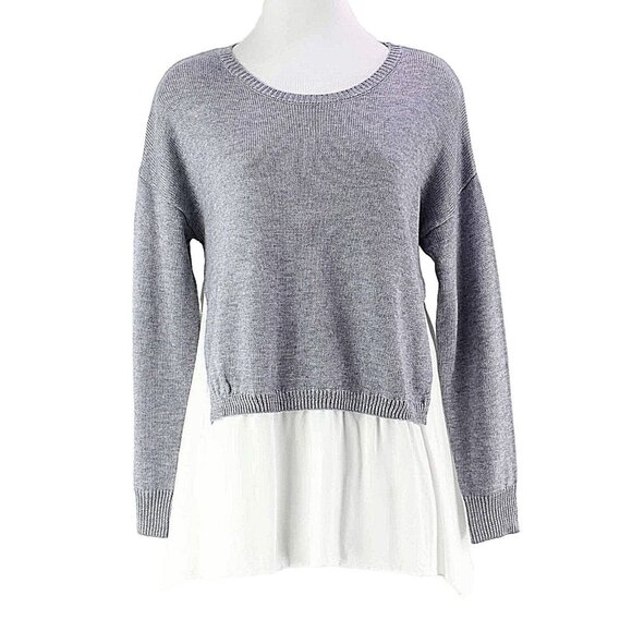 Wells Grace | Tops | Wells Grace Sz S Grey White Crewneck Sheer Ruffle ...